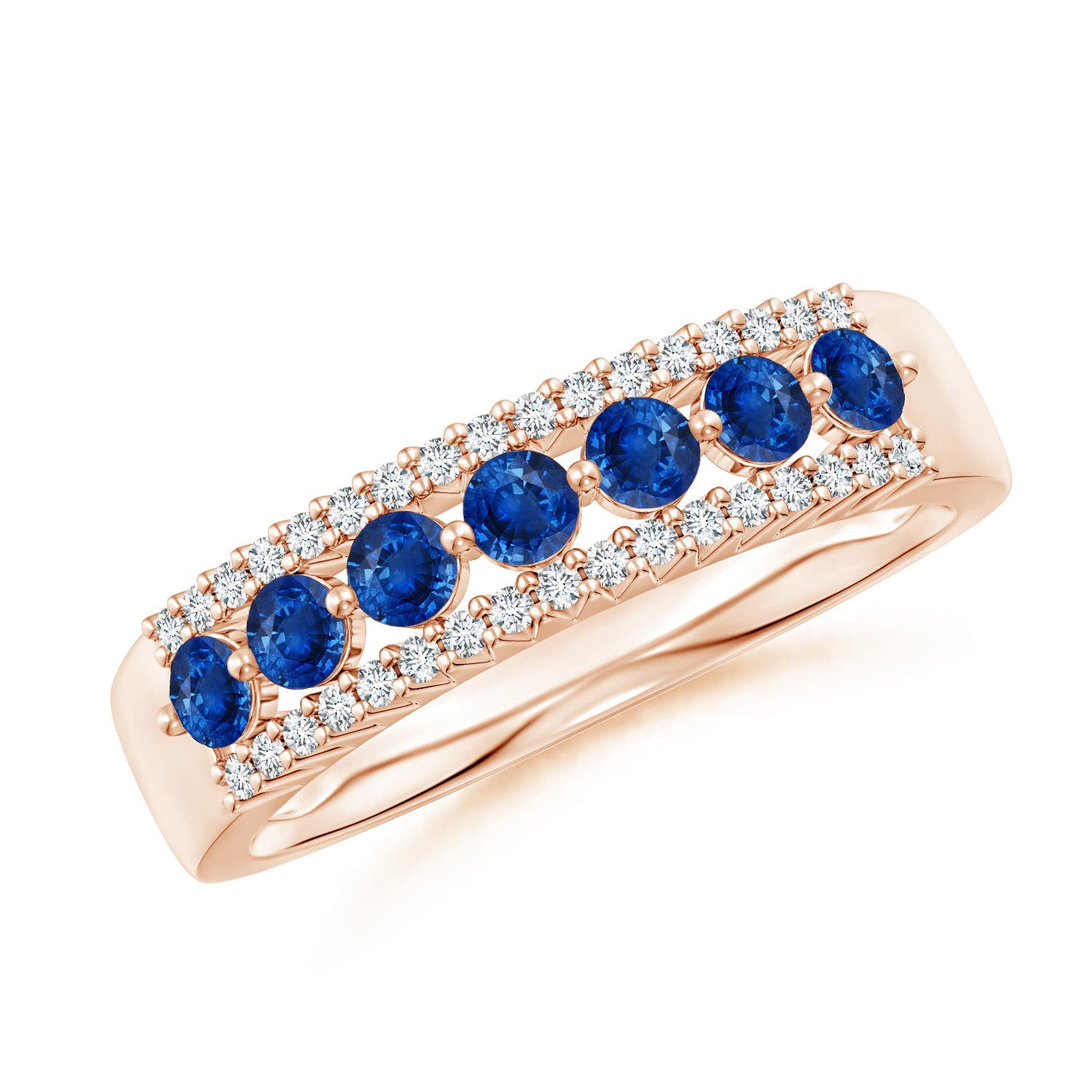 ANGARA Natural Floating Blue Sapphire Half Eternity Ring with Diamonds ...