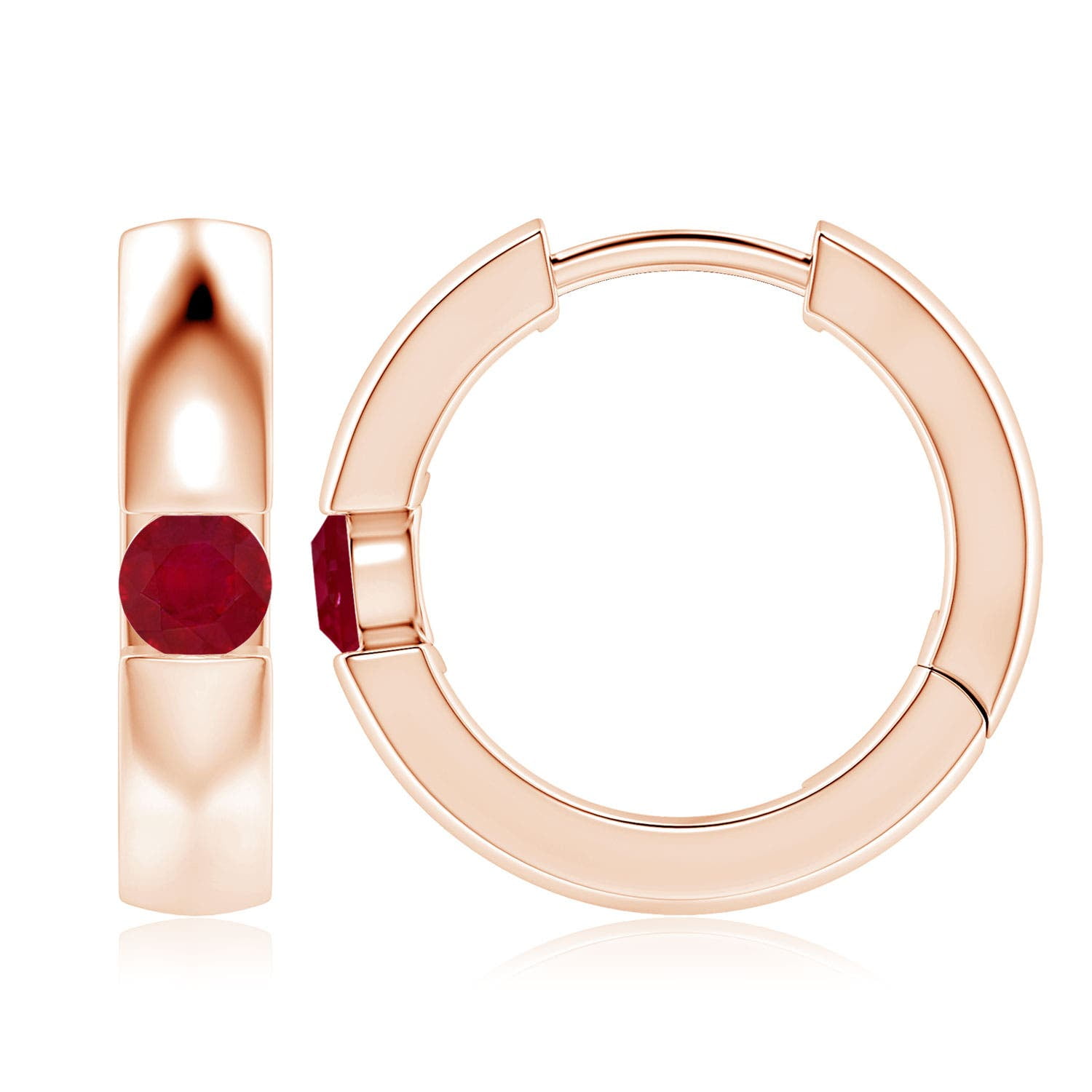 ANGARA Natural Channel-Set Round Ruby Hinged Hoop Earrings in 14K Rose Gold for Women (Size-4mm ...