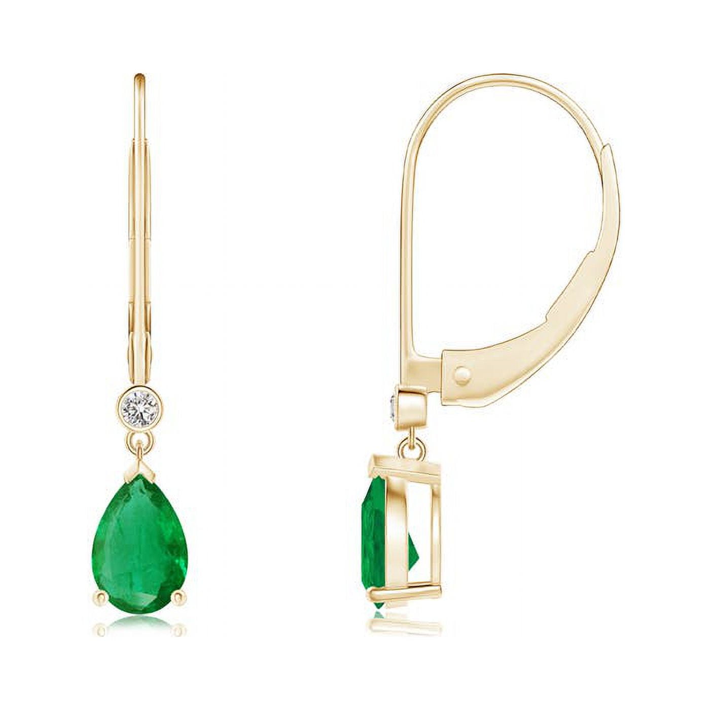 ANGARA Natural Pear-Shaped Emerald Leverback Drop Earrings with Diamond in 14K Yellow Gold for ...