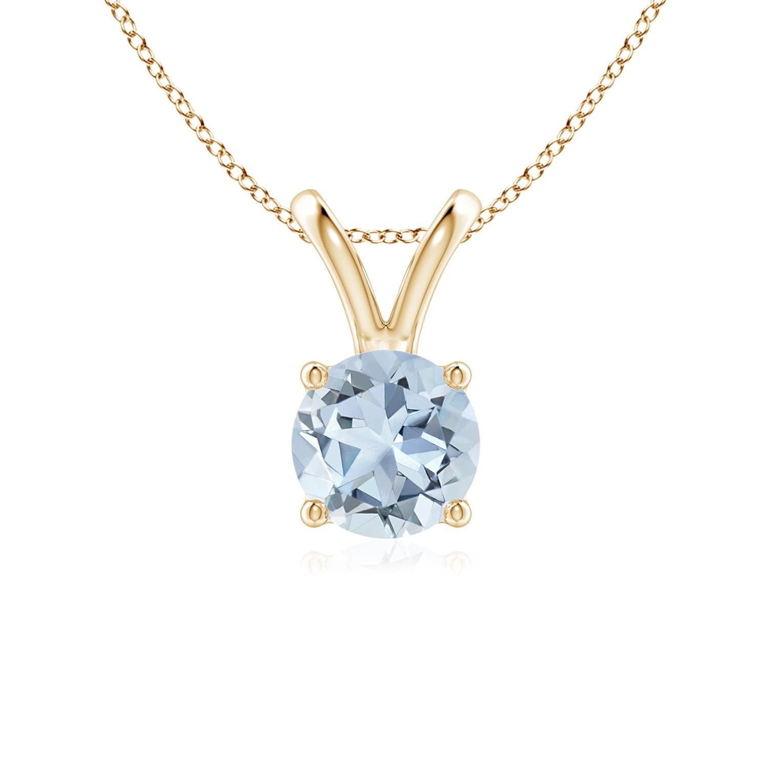 ANGARA Natural V-Bale Round Aquamarine Solitaire Pendant in 14K Yellow ...