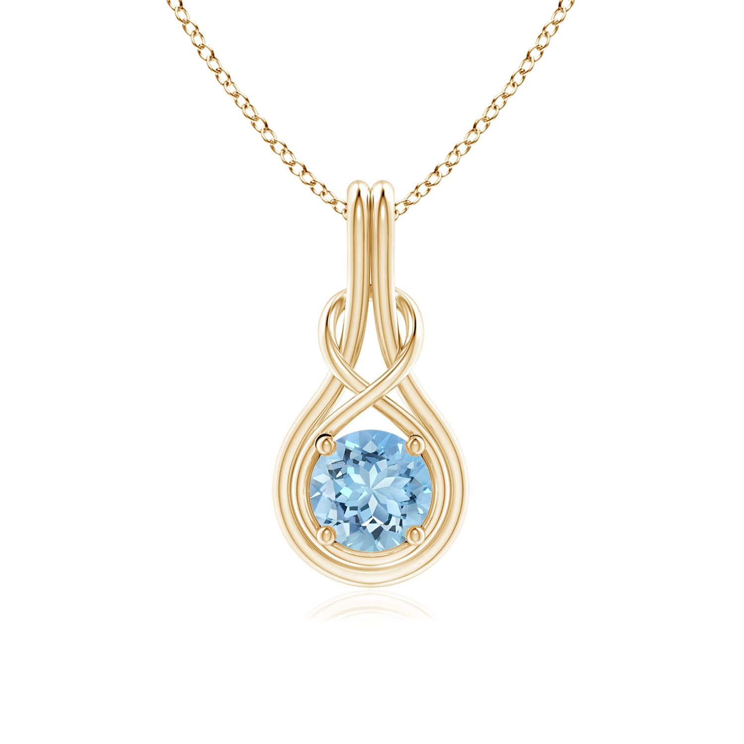 ANGARA Natural Round Aquamarine Solitaire Infinity Knot Pendant in 14K Yellow Gold for Women ...