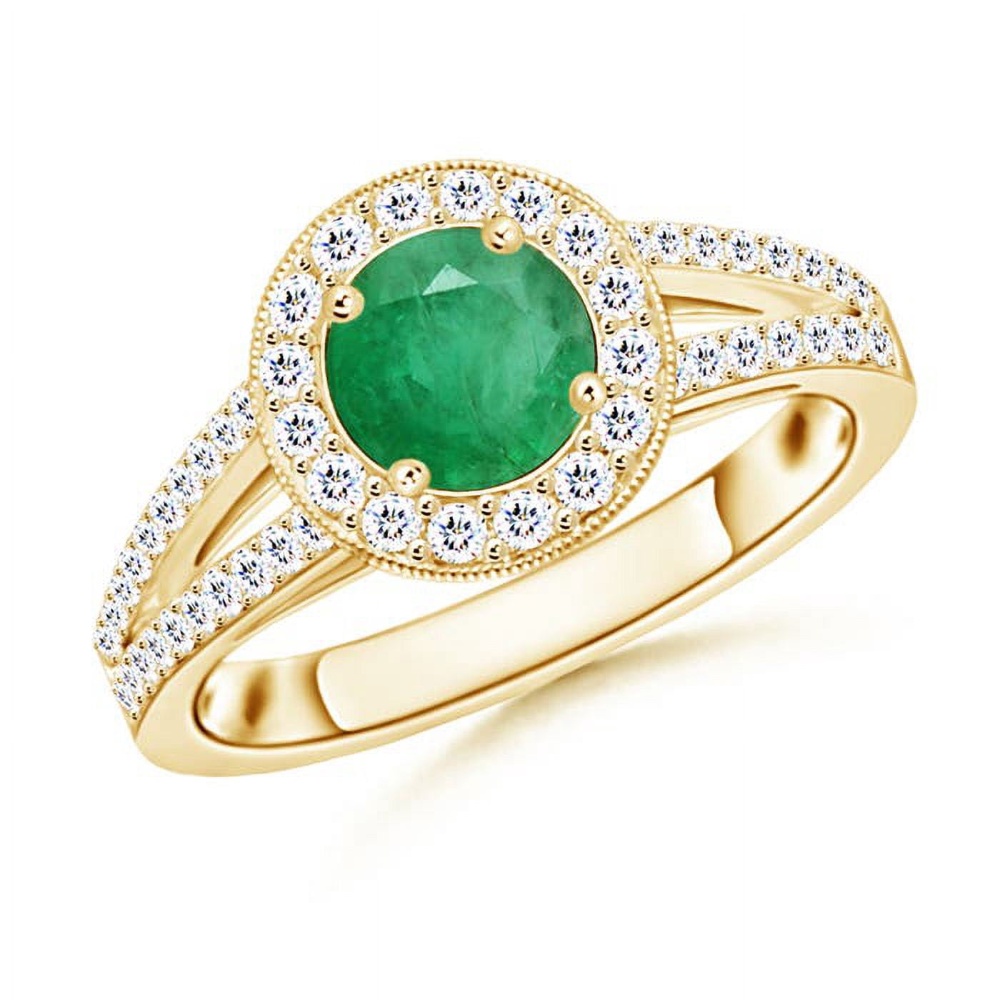 ANGARA Natural Round Emerald Split Shank Ring with Diamond Halo in 14K ...