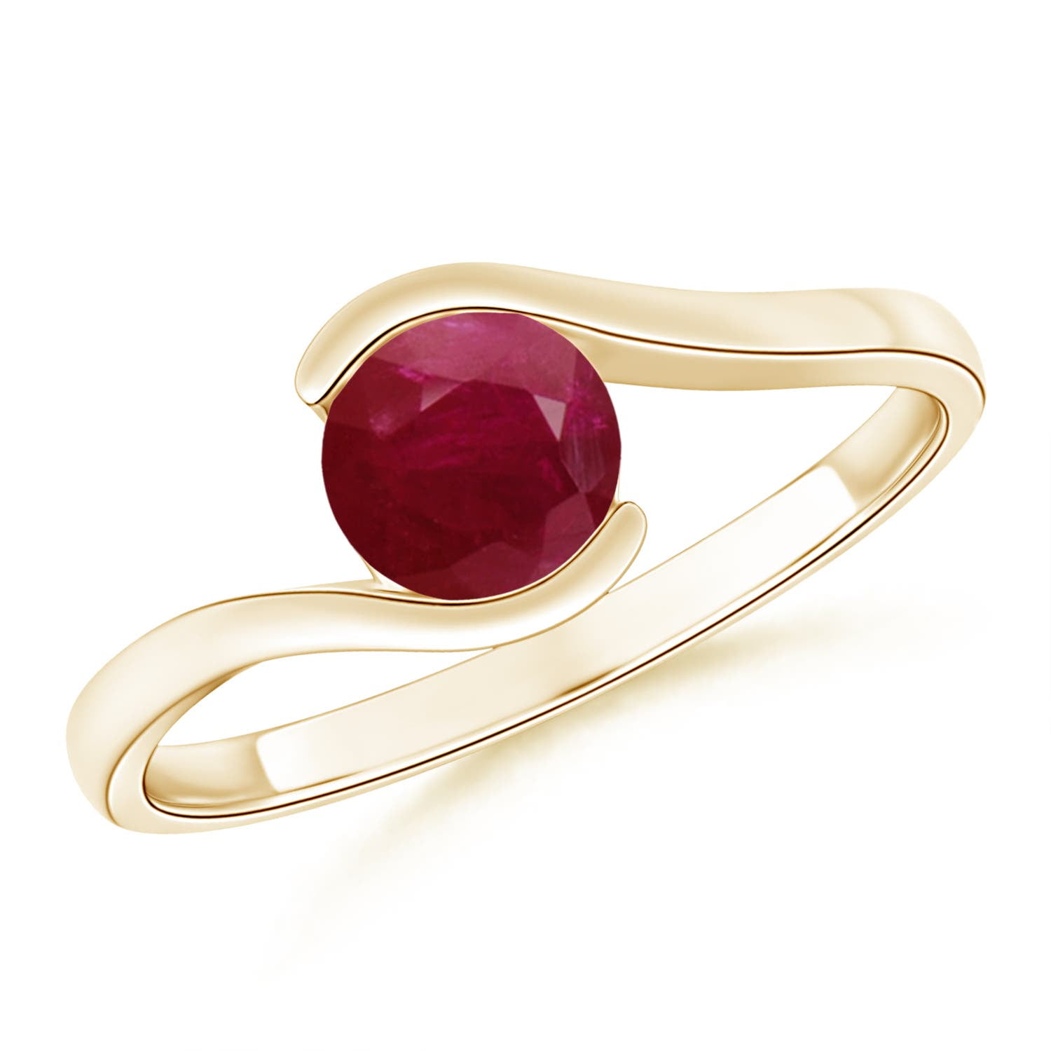 ANGARA Natural Semi Bezel-Set Solitaire Round Ruby Bypass Ring in 14K Yellow Gold for Women ...