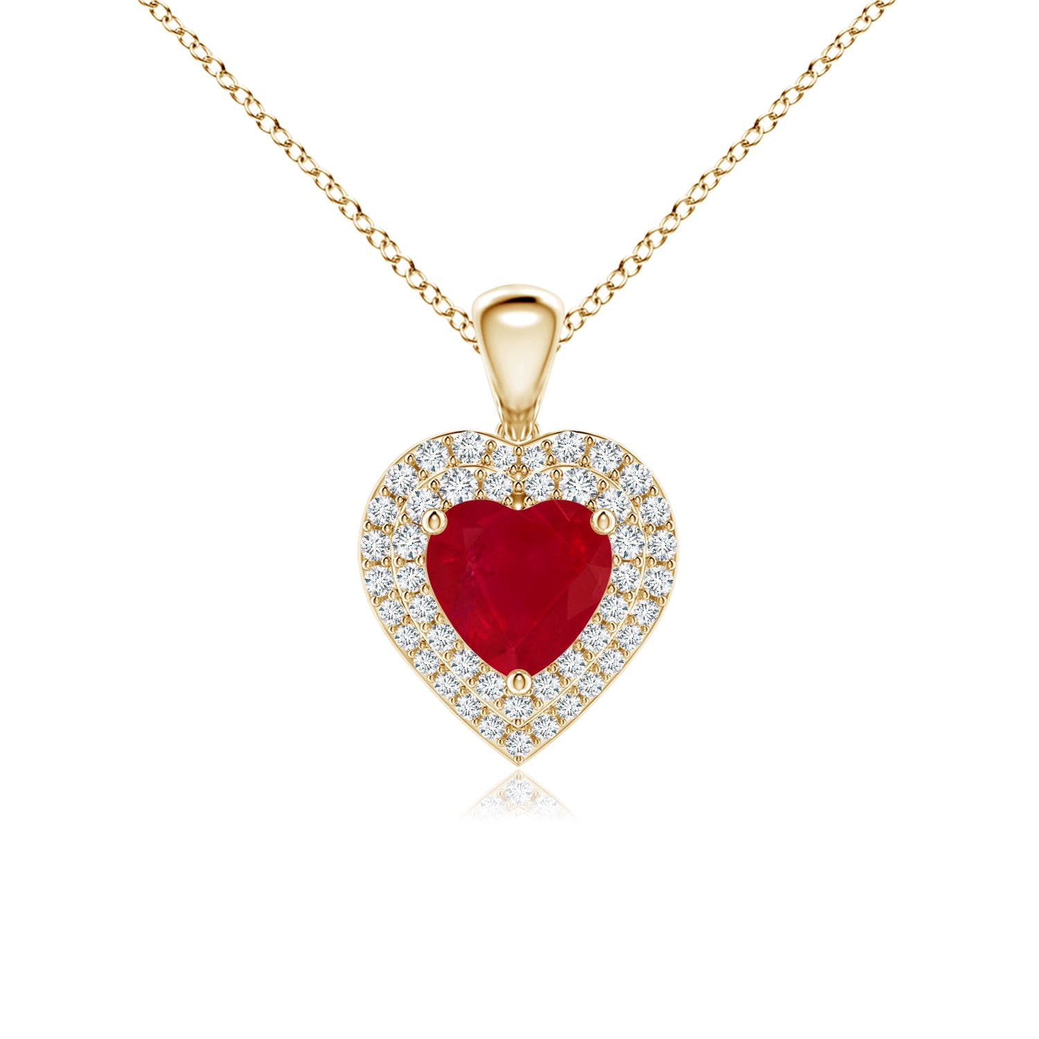 ANGARA Natural Ruby Heart Pendant with Diamond Double Halo in 14K ...