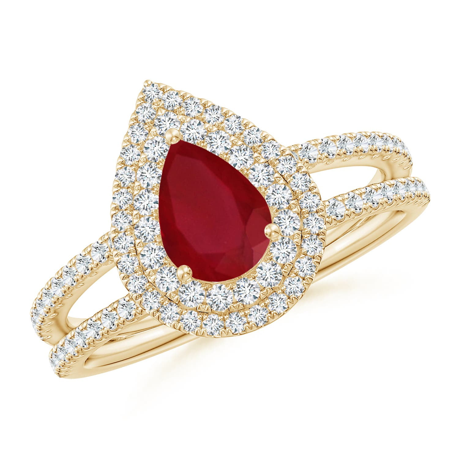 ANGARA Natural Split Shank Pear Ruby and Diamond Double Halo Ring in ...