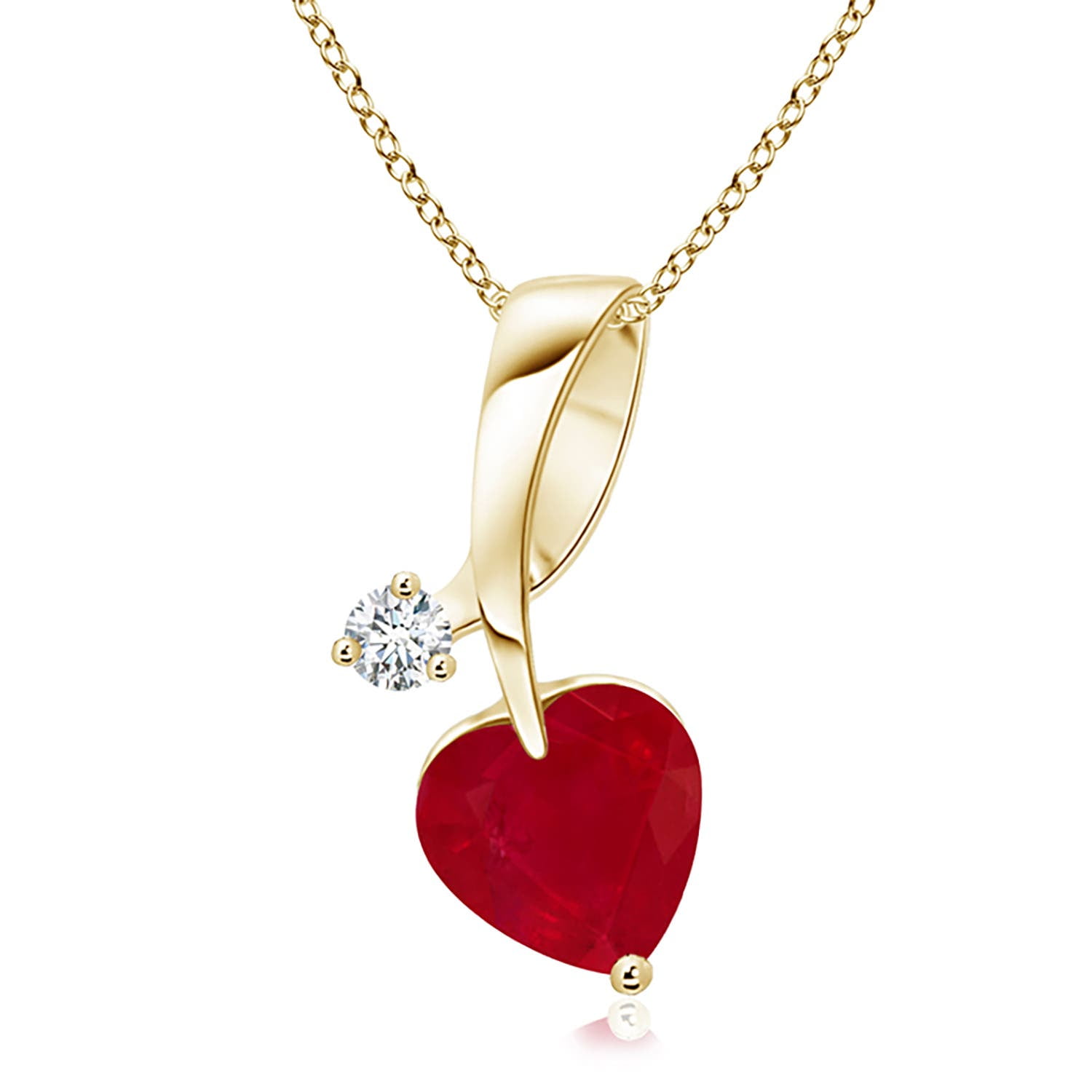 Angara s Genuine 0.8 Ct. Heart Shaped Ruby Diamond Pendant Necklace 14K Yellow Gold 18 Inch Chain Walmart