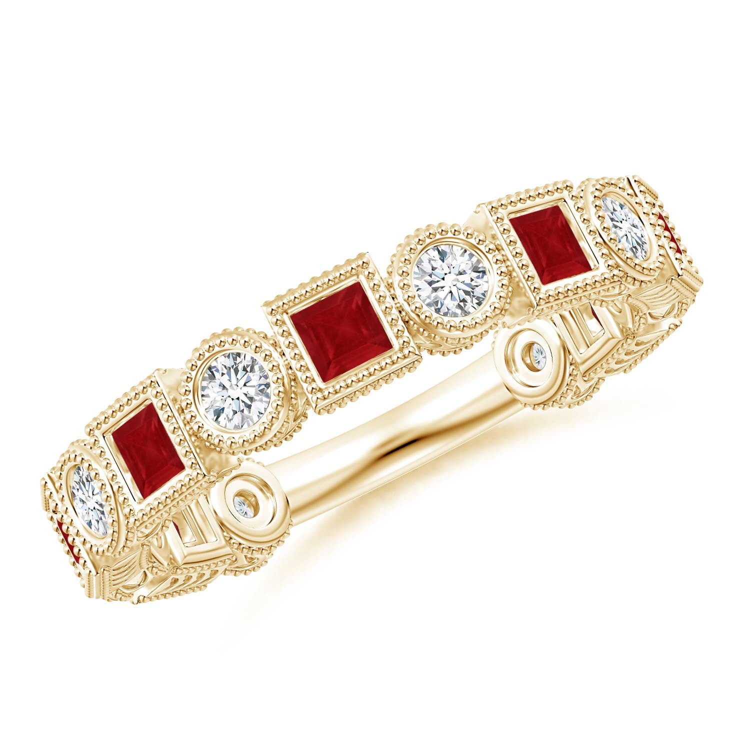 ANGARA Natural Bezel-Set Square Ruby and Round Diamond Ring in 14K ...