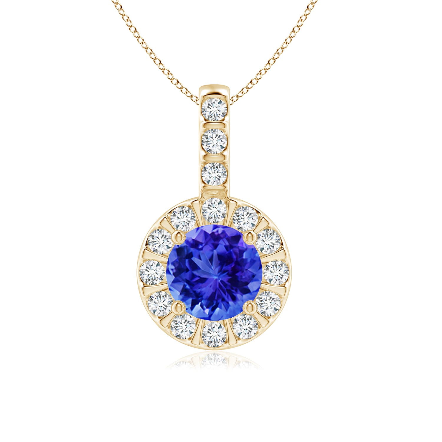 ANGARA Natural Tanzanite Pendant with Bar-Set Diamond Halo in 14K ...