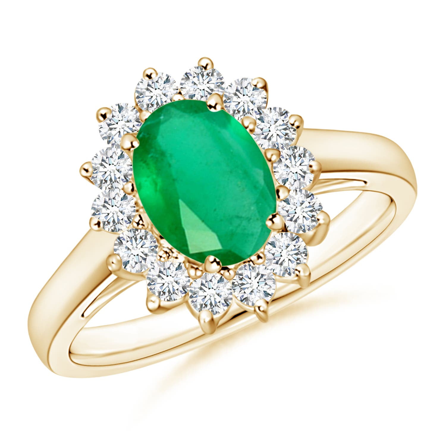 Angara Natural 1.1 Ct. Emerald with Diamond Halo Ring in 14K Yellow ...