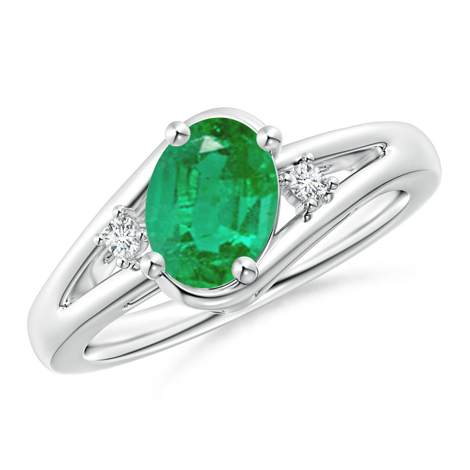 ANGARA Natural 1.1 ct Emerald and Diamond Split Shank Ring in 14K White ...