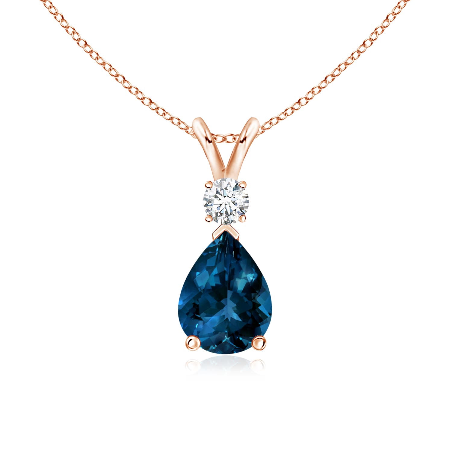Angara Natural 1.55 ct London Blue Topaz Teardrop Pendant with Diamond ...