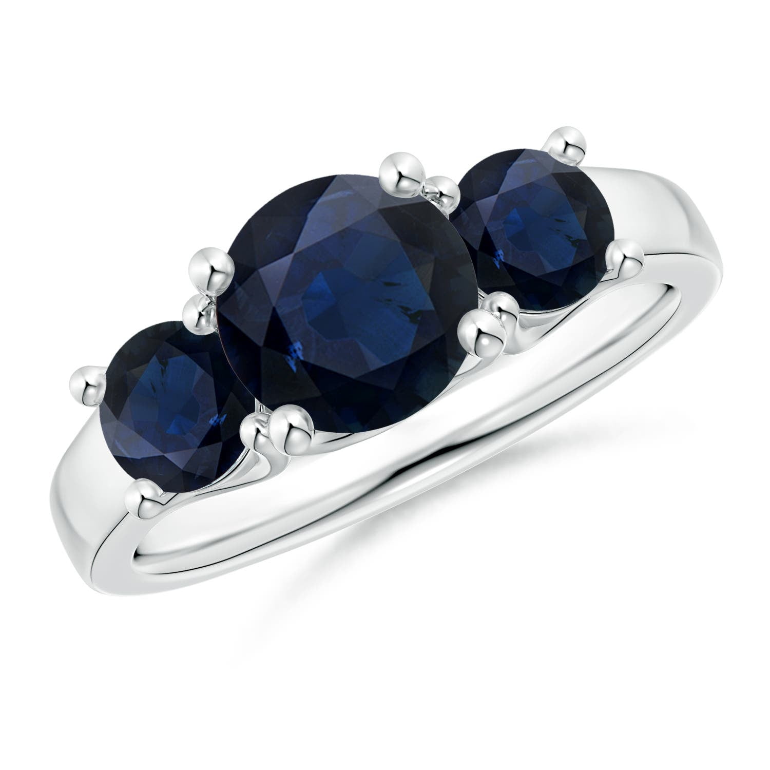 ANGARA Natural 1.6 Ct Classic Round Sapphire Three Stone Ring in 14K ...