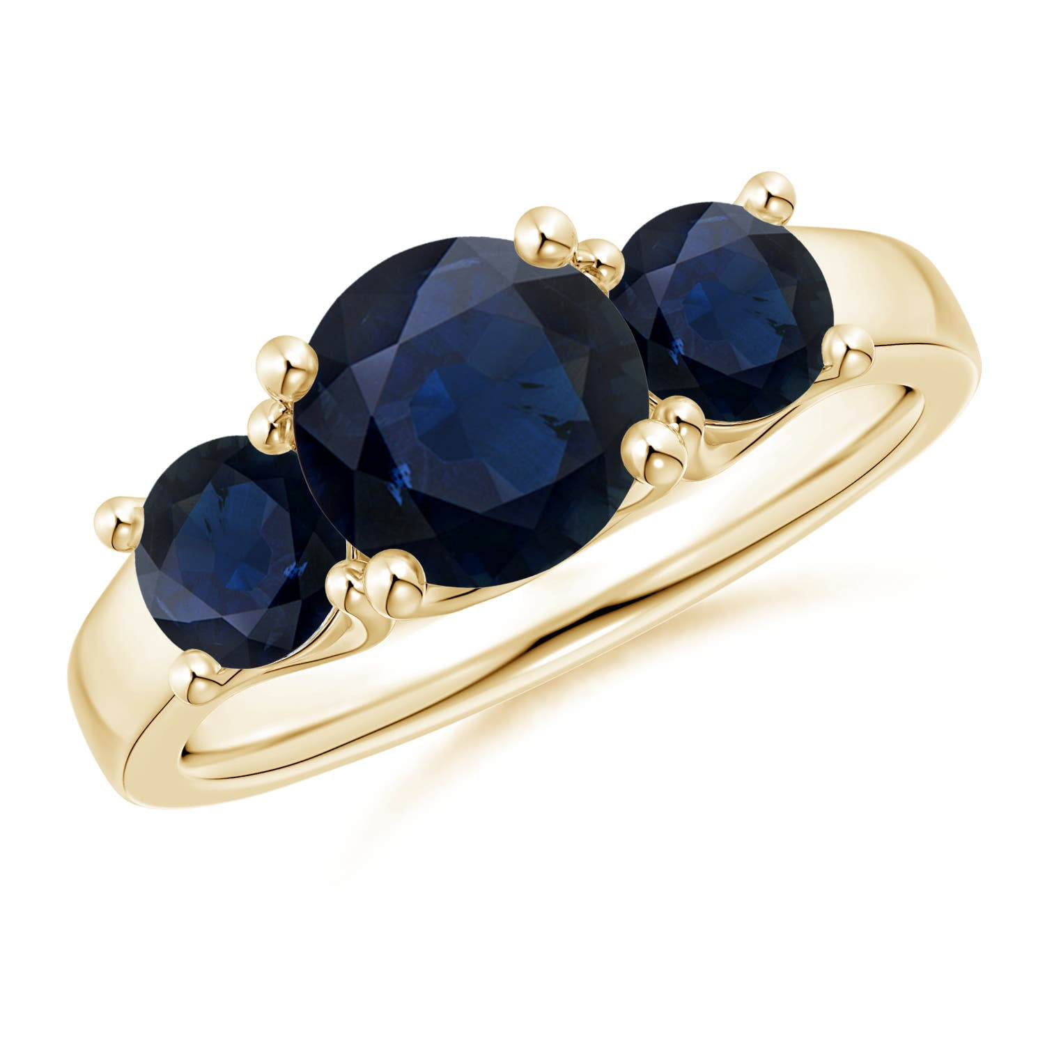 ANGARA Natural 1.6 Ct Classic Round Sapphire Three Stone Ring in 14K Yellow Gold for Women (Size ...