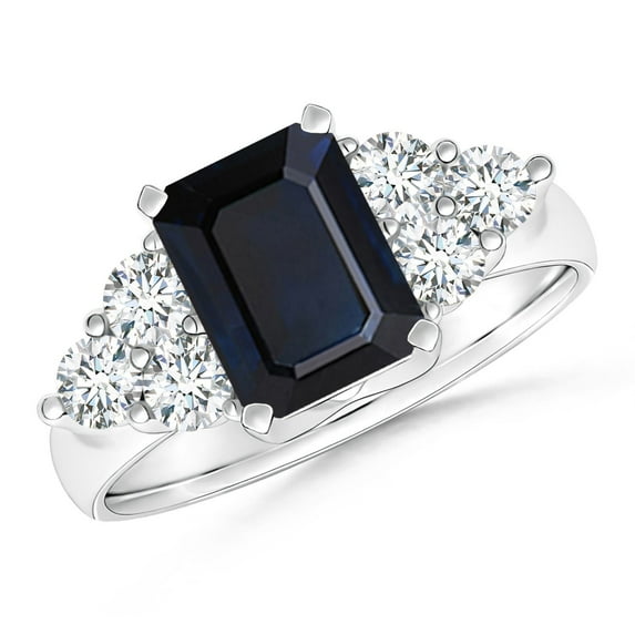ANGARA Natural Emerald-Cut 1.65 ct Blue Sapphire Ring with Trio ...