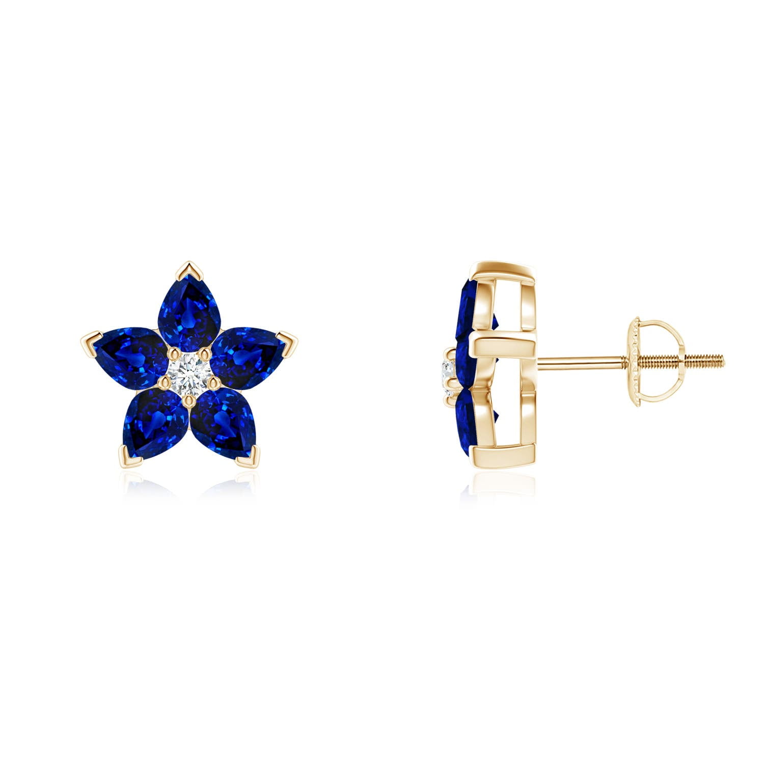 ANGARA Natural 1.7 Ct V-Prong Set Sapphire & Diamond Flower Stud Earrings in 14K Yellow Gold for ...