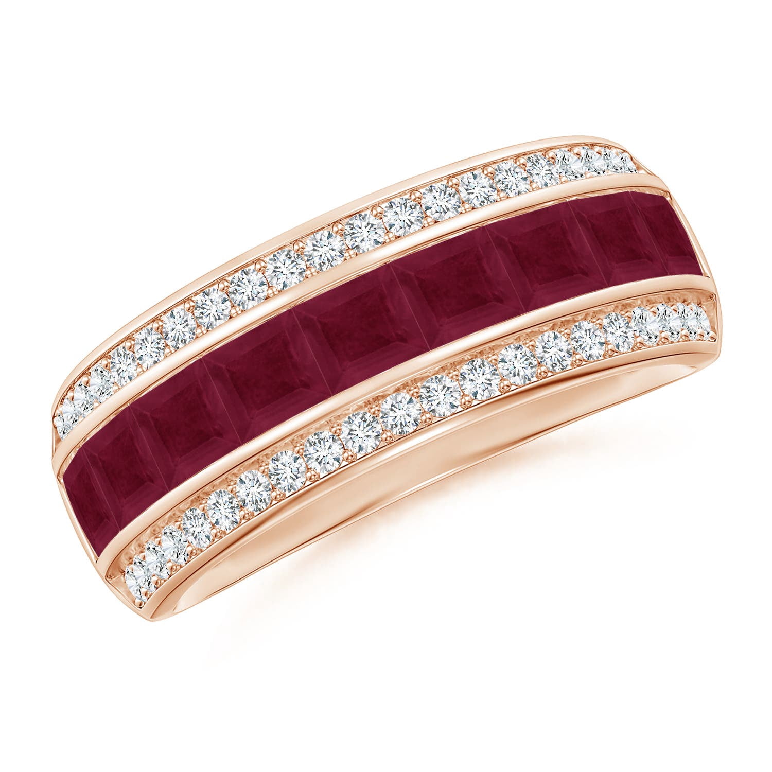ANGARA Natural Channel-Set Square 1.8 ct Ruby and Diamond Half Eternity ...
