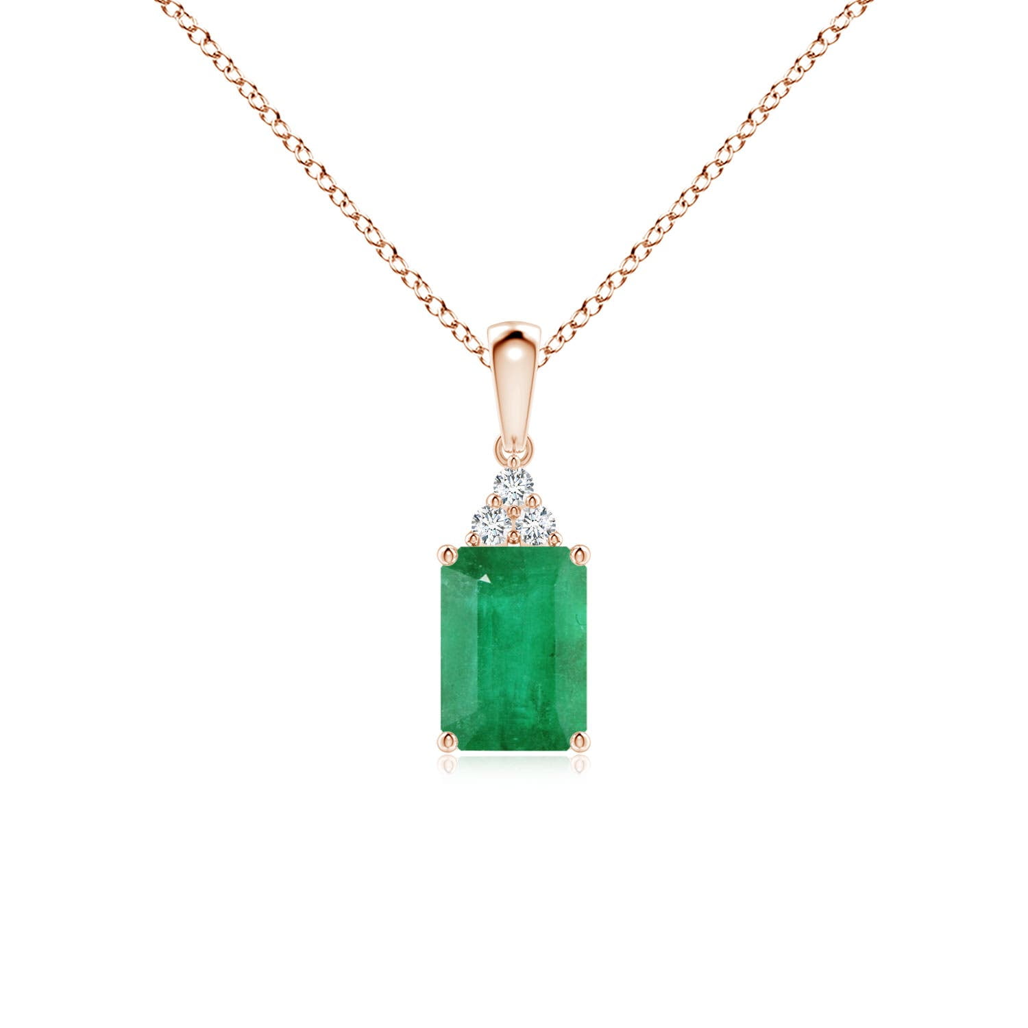 ANGARA Natural 1 Ct Emerald-Cut Emerald Pendant with Diamond Trio in ...