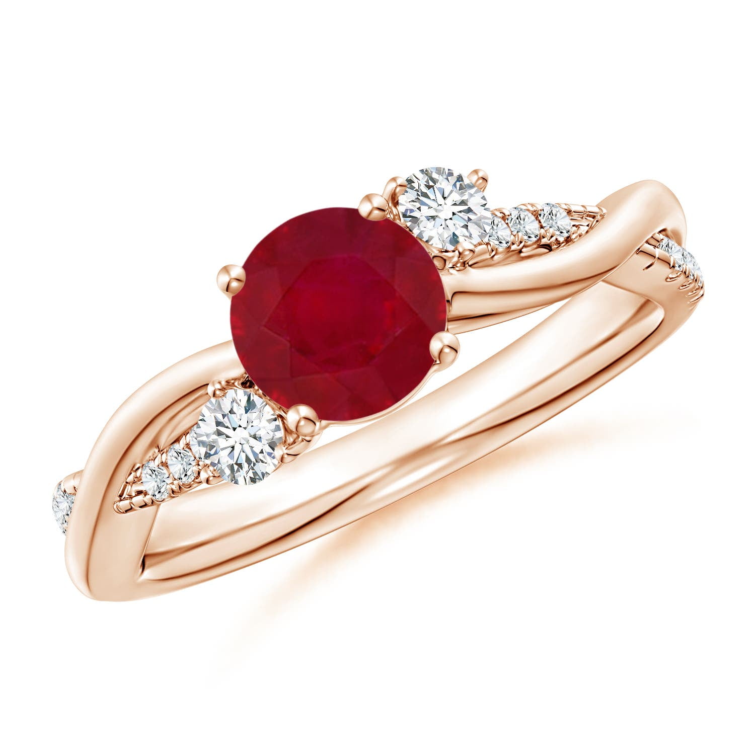 Angara Natural 1 Ct. Ruby with Diamond Classic Ring in 14K Rose Gold ...