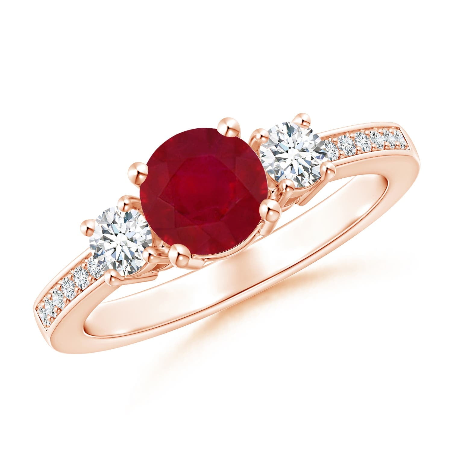 ANGARA Natural Classic Three Stone 1 ct Ruby and Diamond Ring in 14K ...