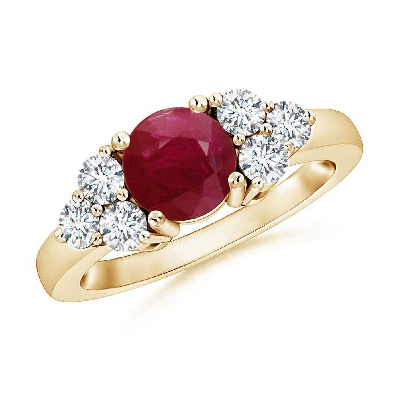 ANGARA Natural Round 1 ct Ruby Solitaire Ring With Trio Diamonds in 14K ...