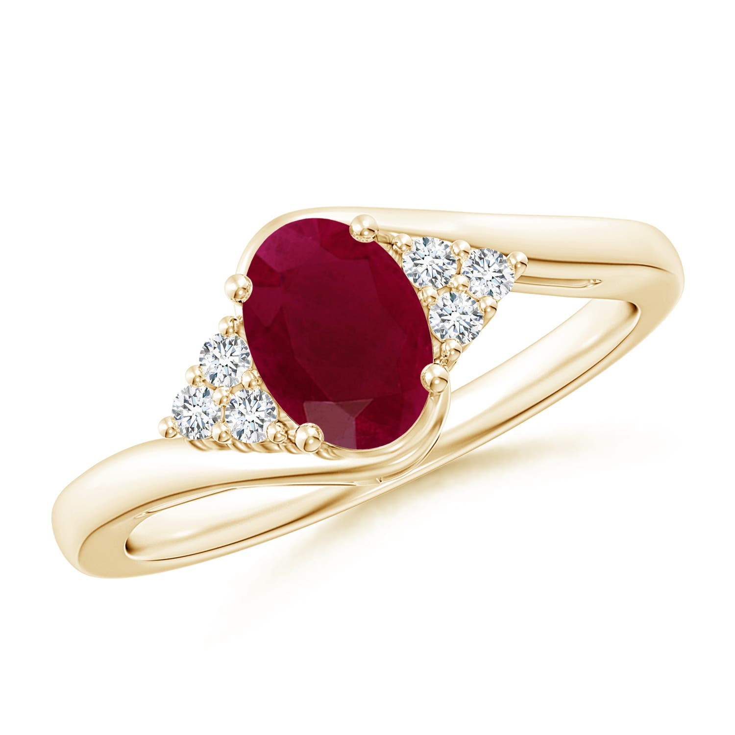 ANGARA Natural Oval 1 ct Ruby Bypass Ring with Trio Diamond Accents in ...