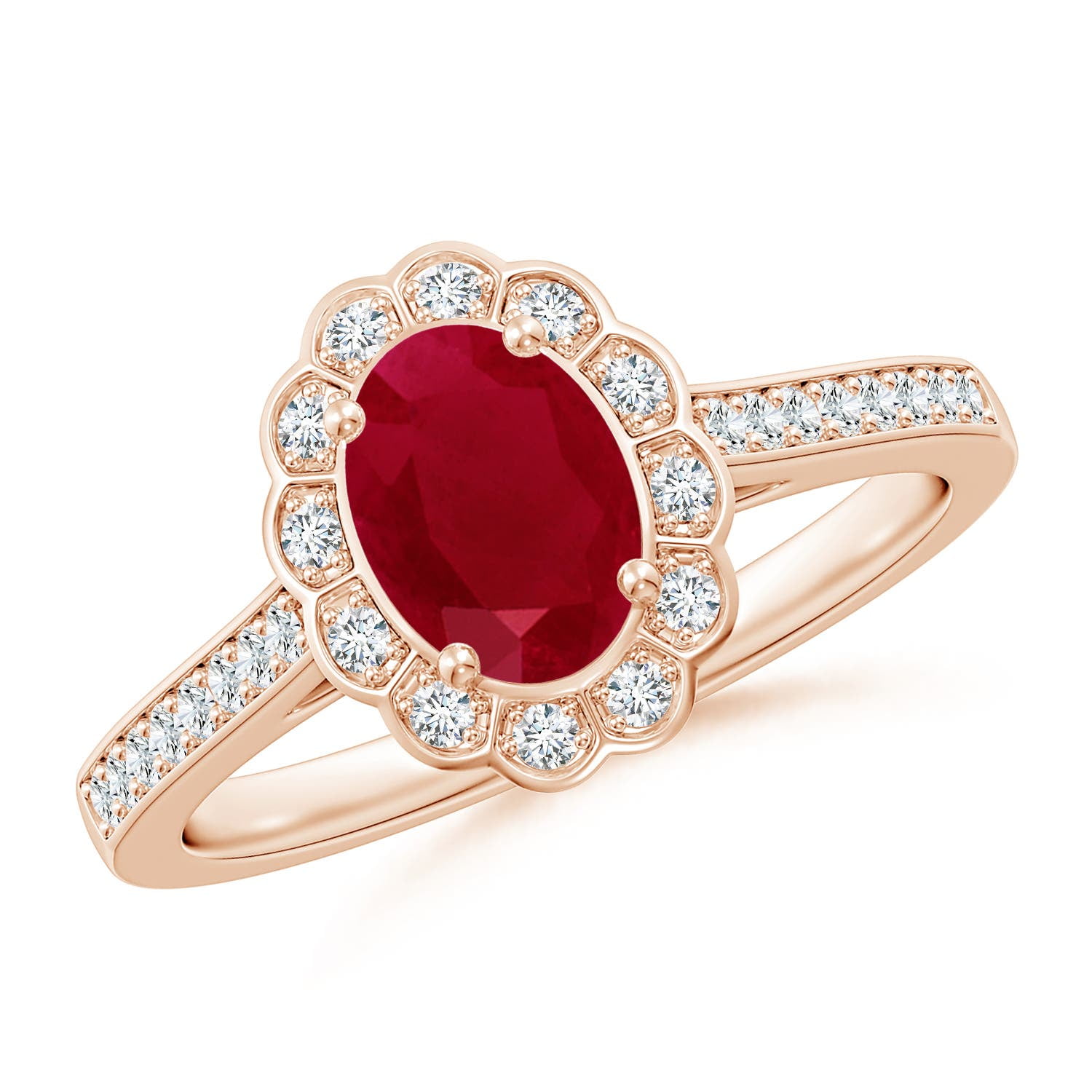 ANGARA Natural Vintage Style 1 ct Ruby & Diamond Scalloped Halo Ring in ...