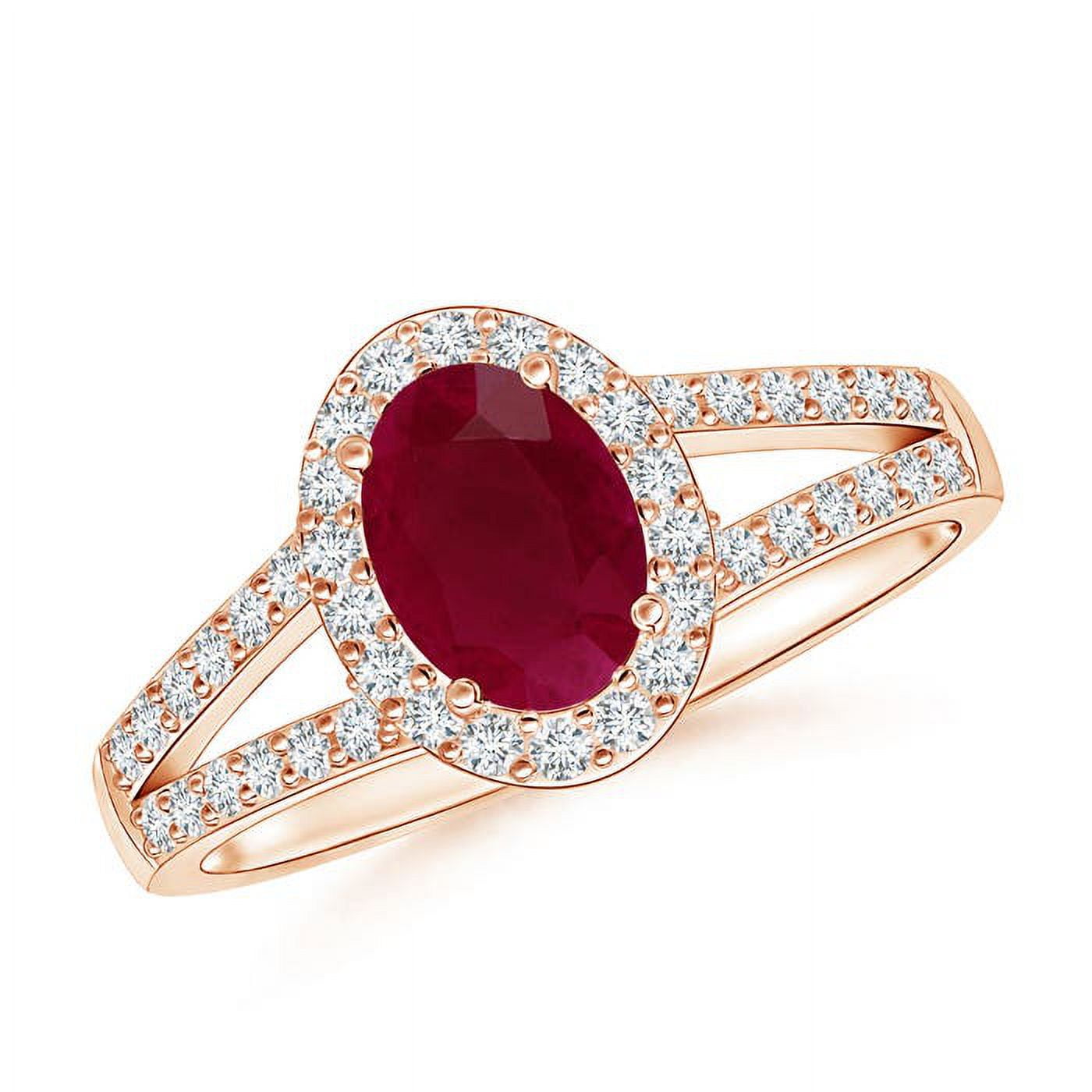 ANGARA Natural Oval 1 ct Ruby Split Shank Halo Engagement Ring in 14K ...
