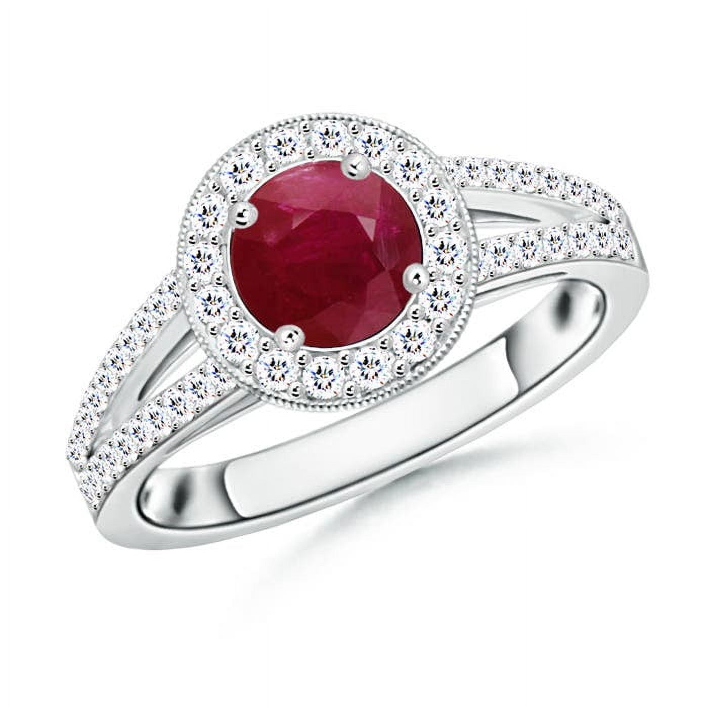 ANGARA Natural Round 1 ct Ruby Split Shank Ring with Diamond Halo in ...