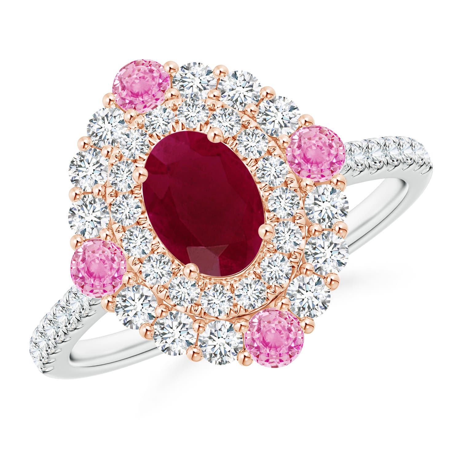 ANGARA Natural Oval 1 ct Ruby Double Halo Two Tone Ring with Pink ...