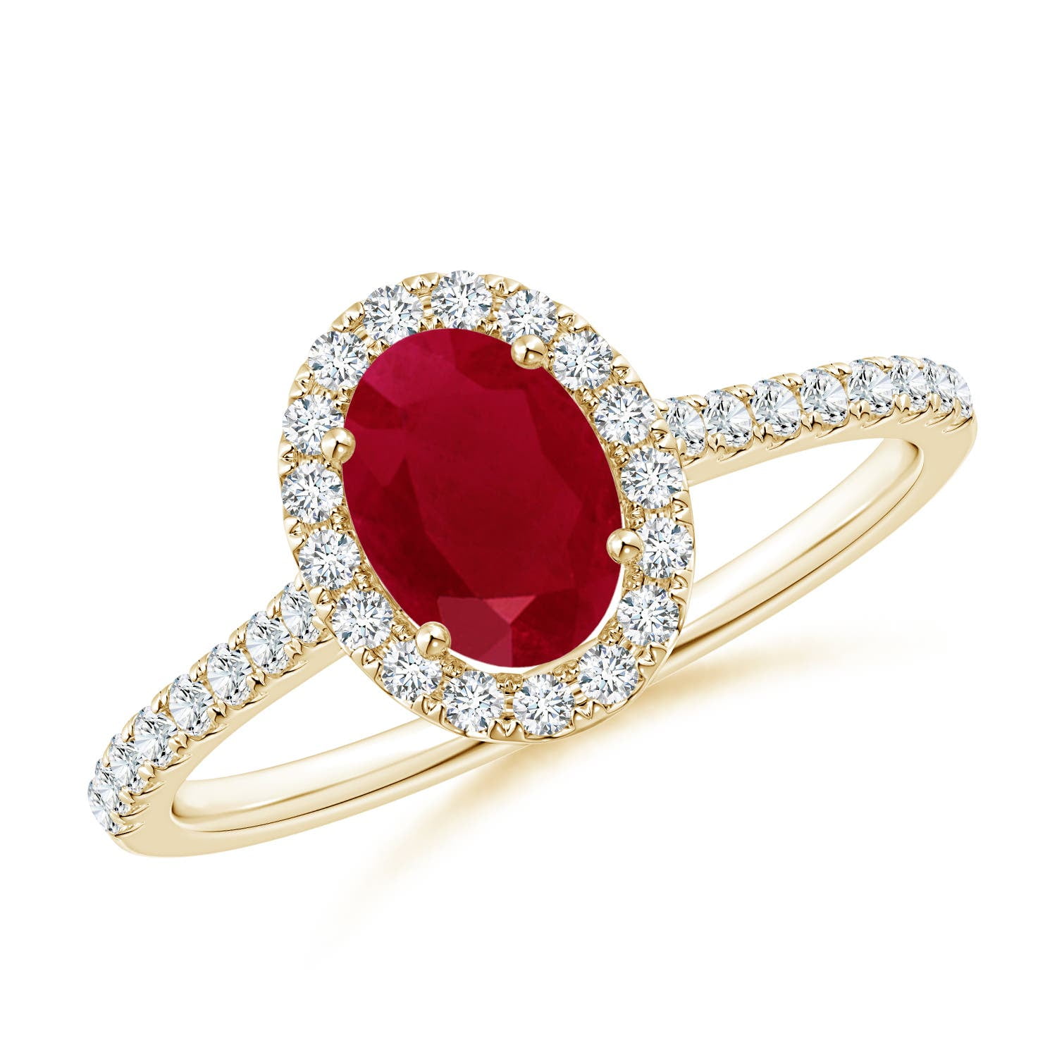 ANGARA Natural Oval 1 ct Ruby Halo Ring with Diamond Accents in 14K ...