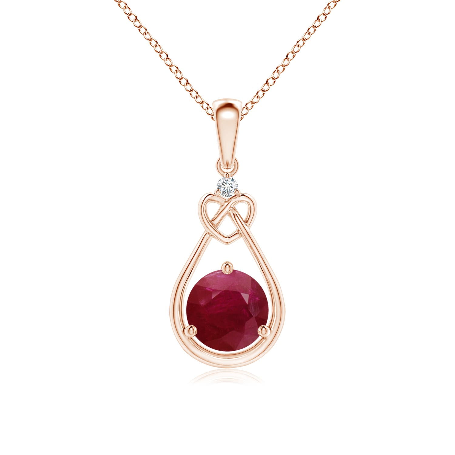 ANGARA Natural 1 ct Ruby Knotted Heart Pendant with Diamond in 14K Rose ...