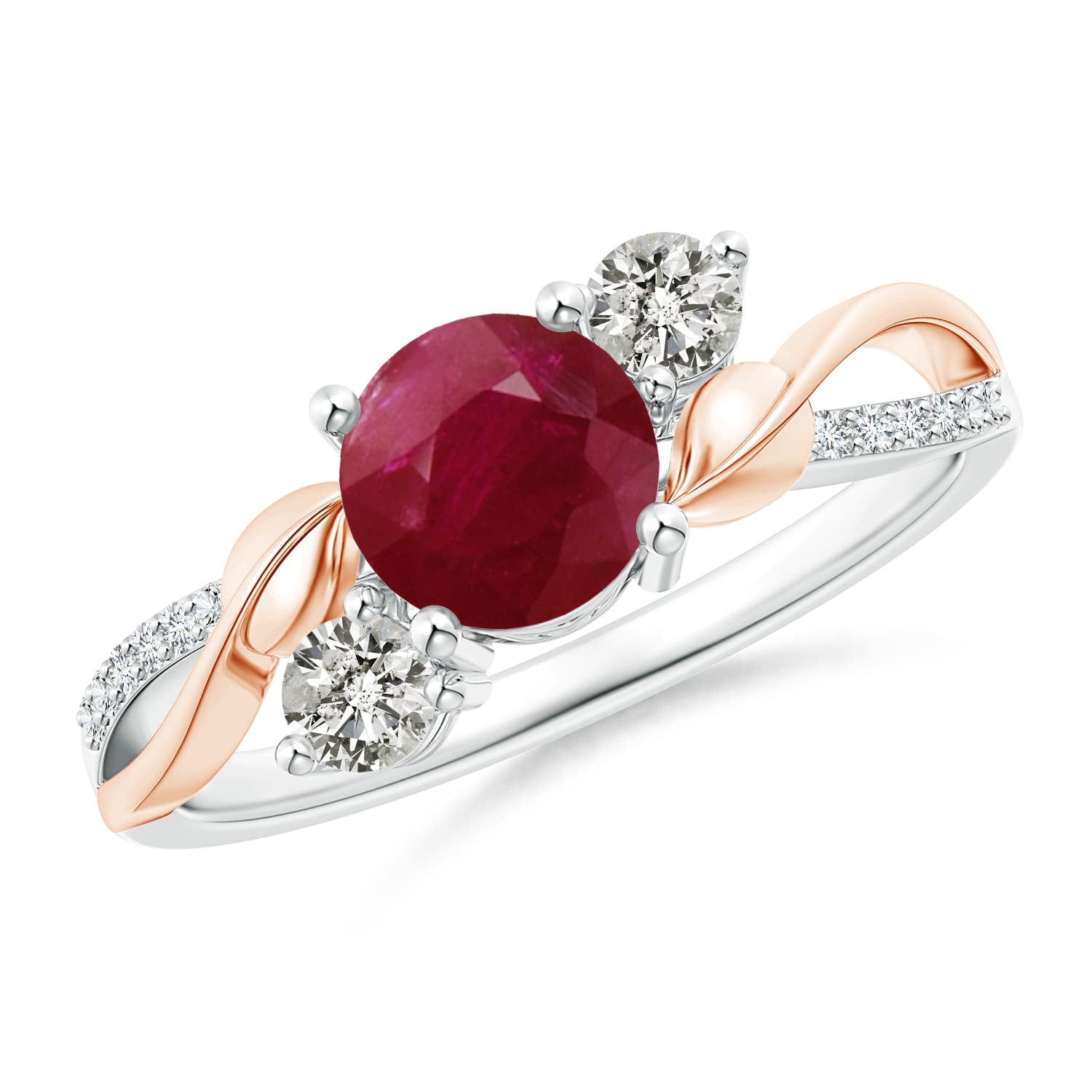 ANGARA Natural 1 ct Ruby and Diamond Twisted Vine Ring in 14K White ...