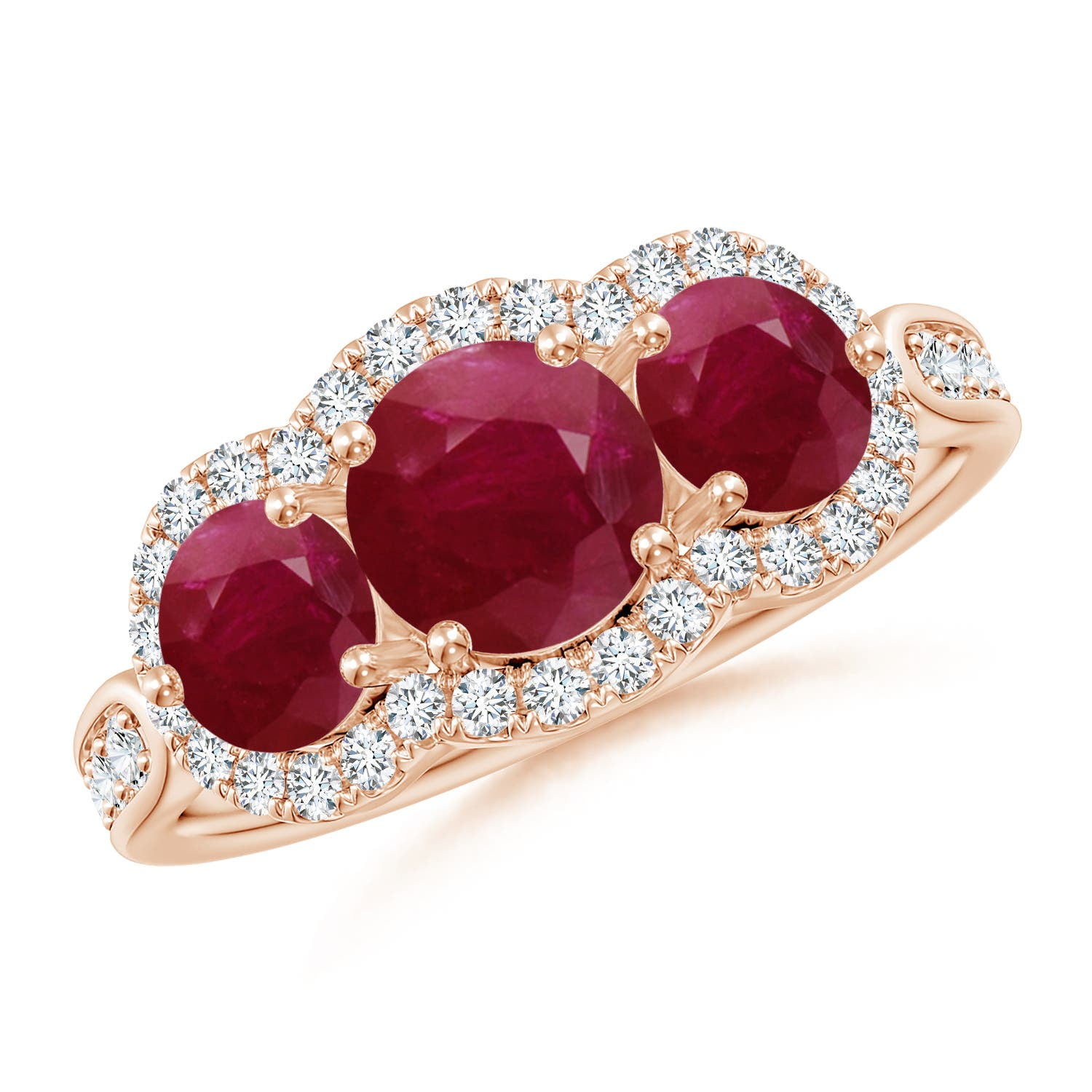ANGARA Natural 1 ct Ruby Three Stone Diamond Split Shank Ring in 14K ...