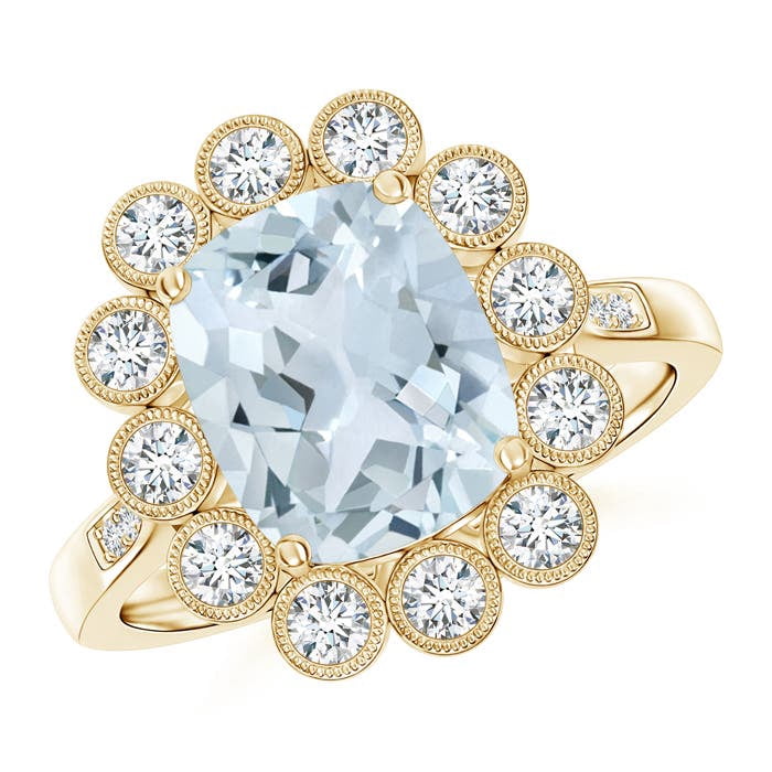 ANGARA Natural Cushion 2.45 ct Aquamarine Ring with Diamond Floral Halo ...