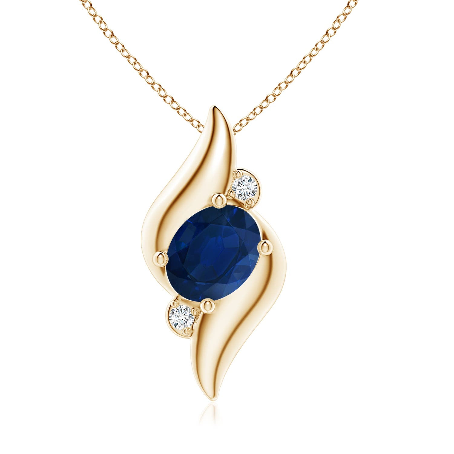 ANGARA Natural 2 Ct Shell Style Sapphire and Diamond Pendant in 14K Yellow Gold for Women Size 9x7mm September Birthstone Anniversary Jewelry