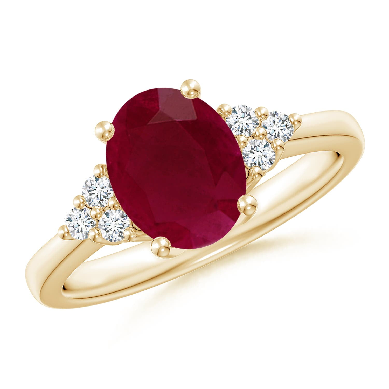 ANGARA Natural Solitaire Oval 2 ct Ruby and Diamond Promise Ring in 14K Yellow Gold for Women ...