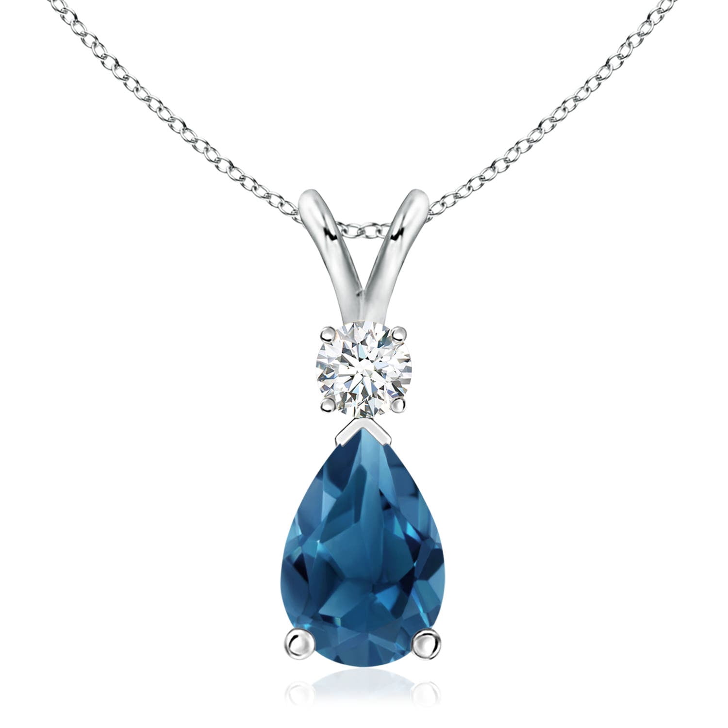 Angara Natural 3.8 ct London Blue Topaz Teardrop Pendant with Diamond ...
