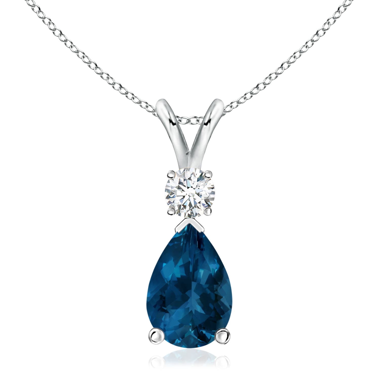 Angara Natural 3.8 ct London Blue Topaz Teardrop Pendant with Diamond ...