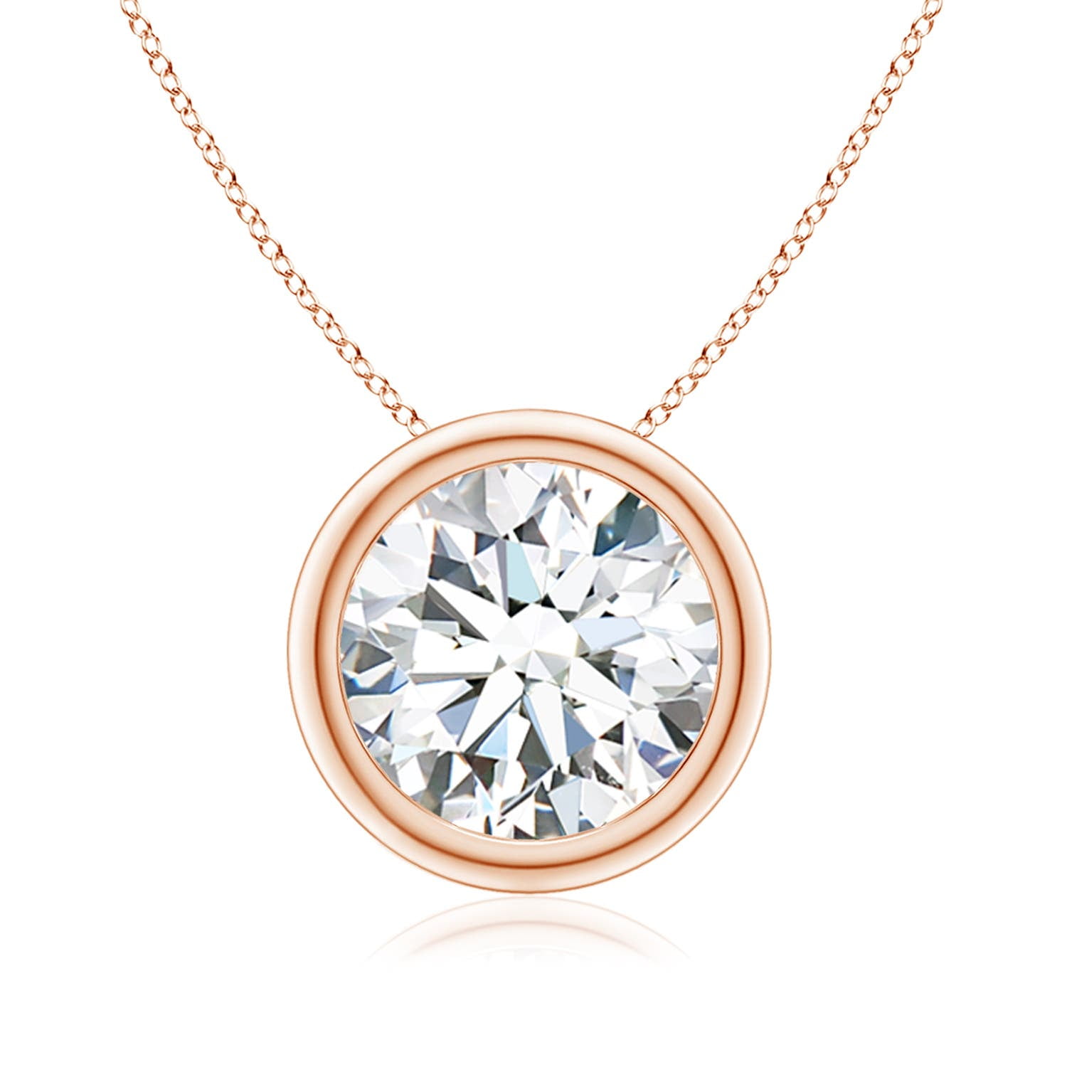 Angara Natural 3 ct Diamond Solitaire Pendant Necklace in 14K Rose Gold for Women (Size-9.2mm ...