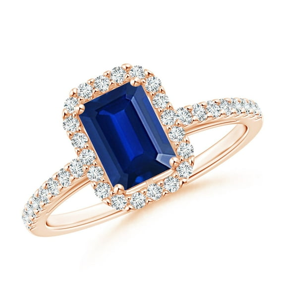 Angara Natural Blue Sapphire Halo Ring - Emerald-Cut 1.05 ct Blue ...