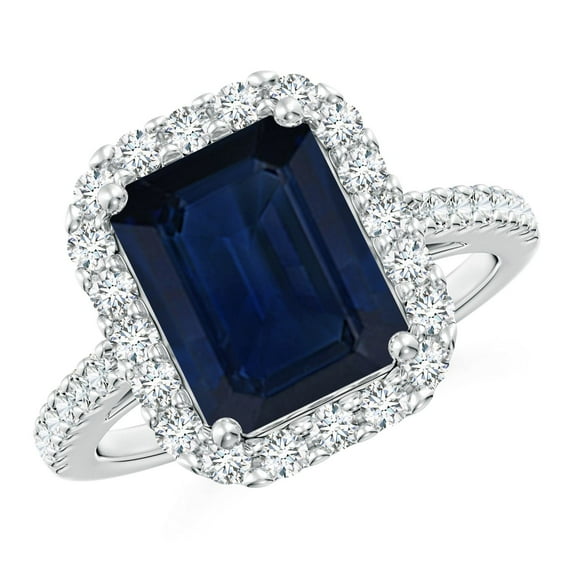 Angara Natural Blue Sapphire Halo Ring - Emerald-Cut 3.4 ct Blue ...