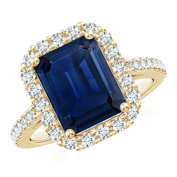 Angara Natural Blue Sapphire Halo Ring - Emerald-Cut 3.4 ct Blue ...