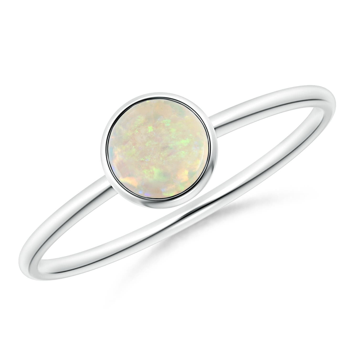Angara Natural Opal Ring - Bezel Set Round Opal Stackable Ring in 925 Sterling Silver for Women ...