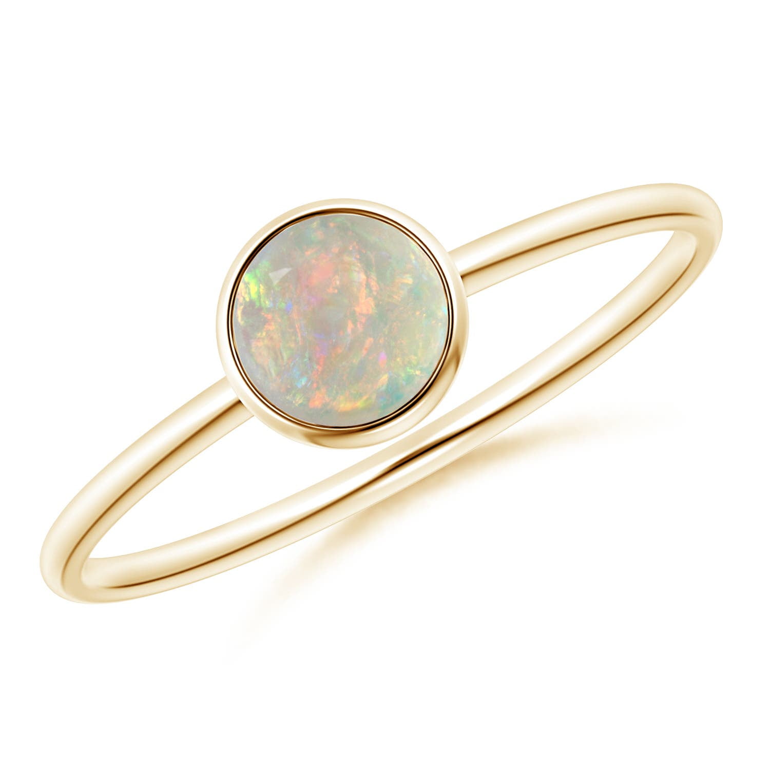 Angara Natural Opal Ring - Bezel Set Round Opal Stackable Ring for ...