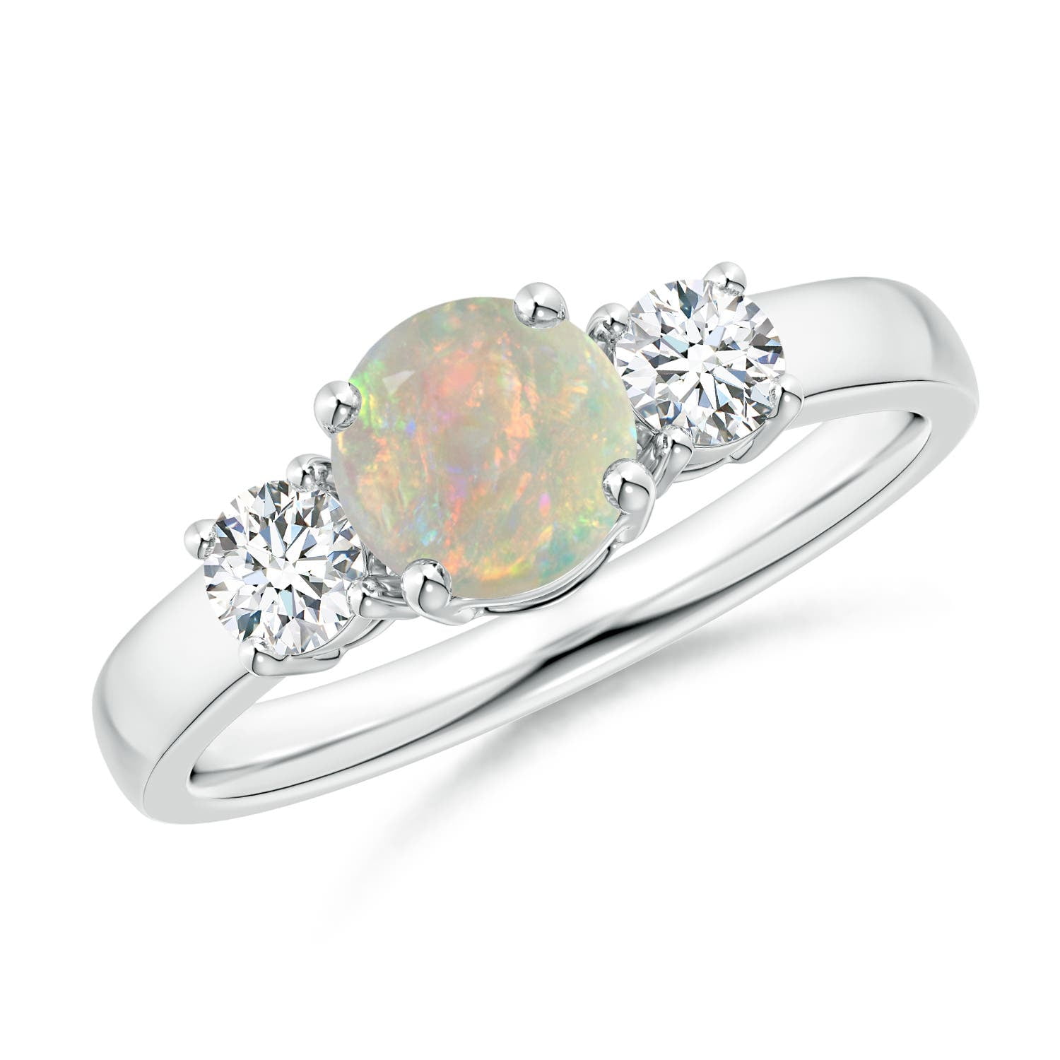 Angara Natural Opal Ring - Classic Round Opal and Diamond Three Stone ...