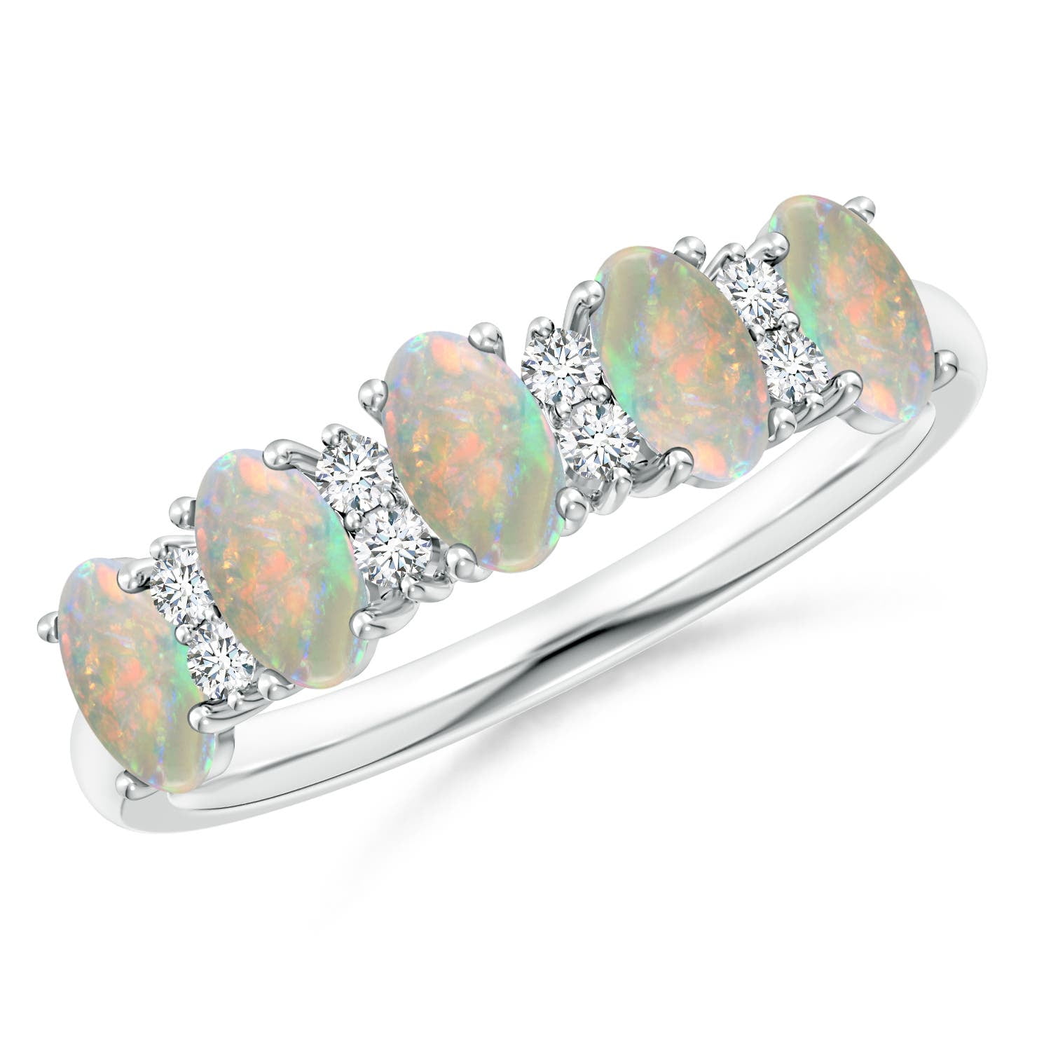 Angara Natural Opal Ring - Five Stone Opal and Diamond Wedding Ring for ...