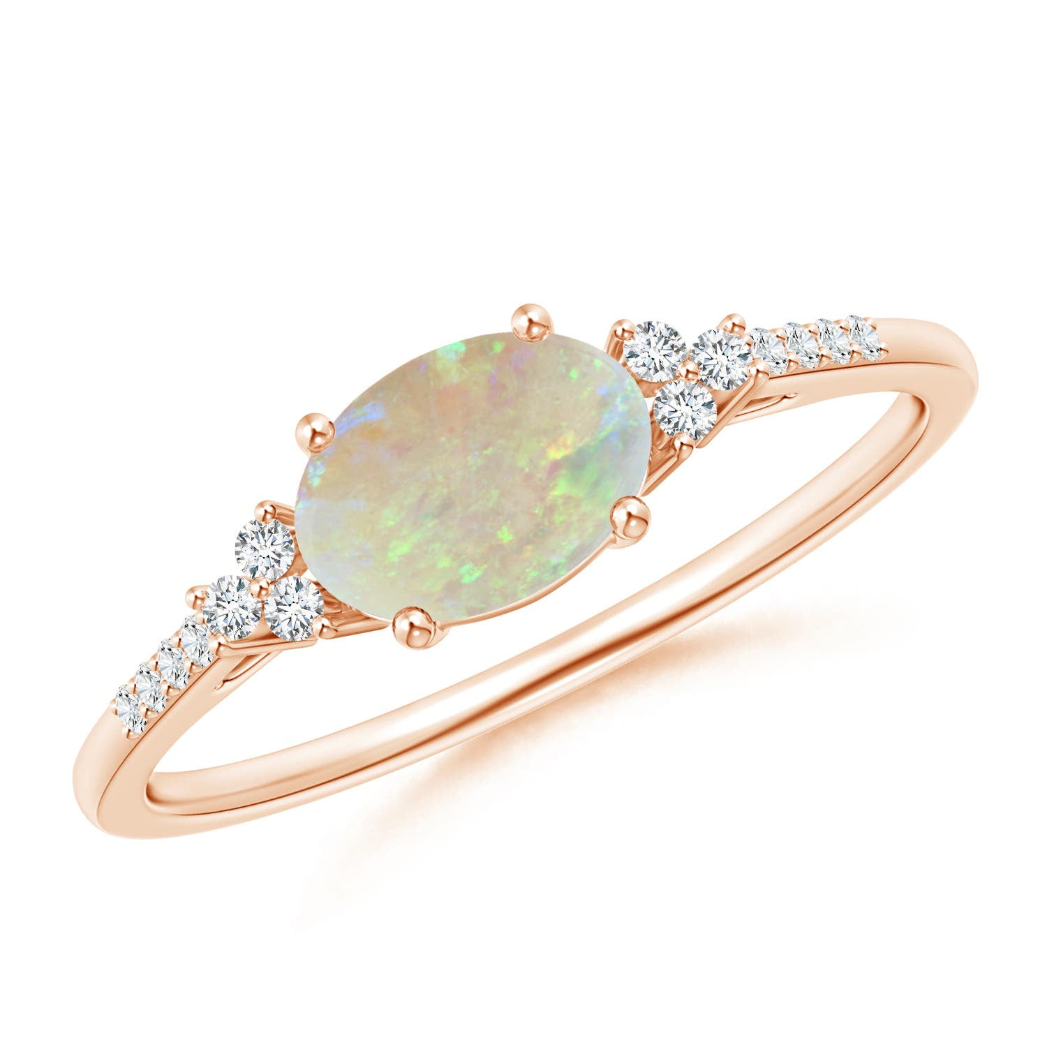Angara Natural Opal Ring - Horizontally Set Oval Opal Ring with Trio ...