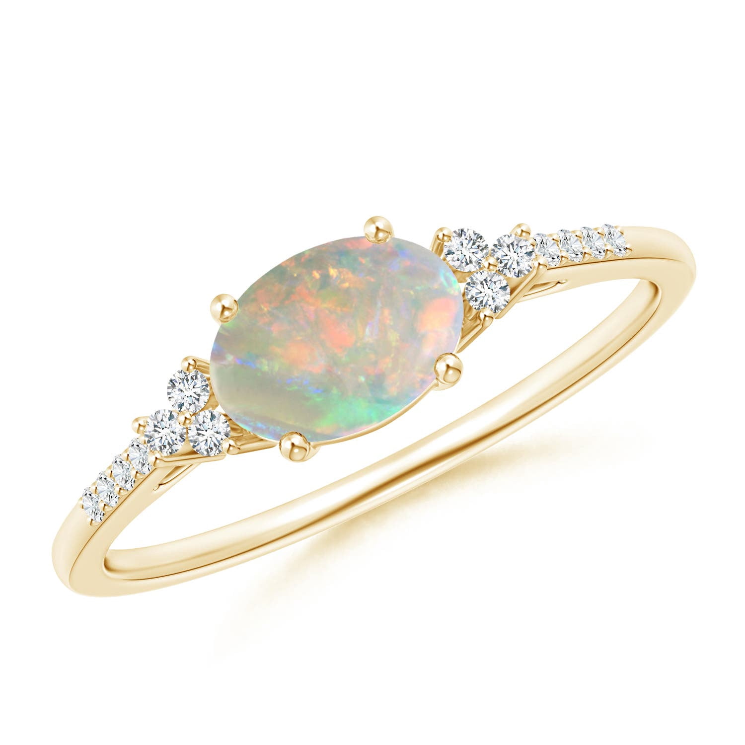 Angara Natural Opal Ring - Horizontally Set Oval Opal Ring with Trio ...