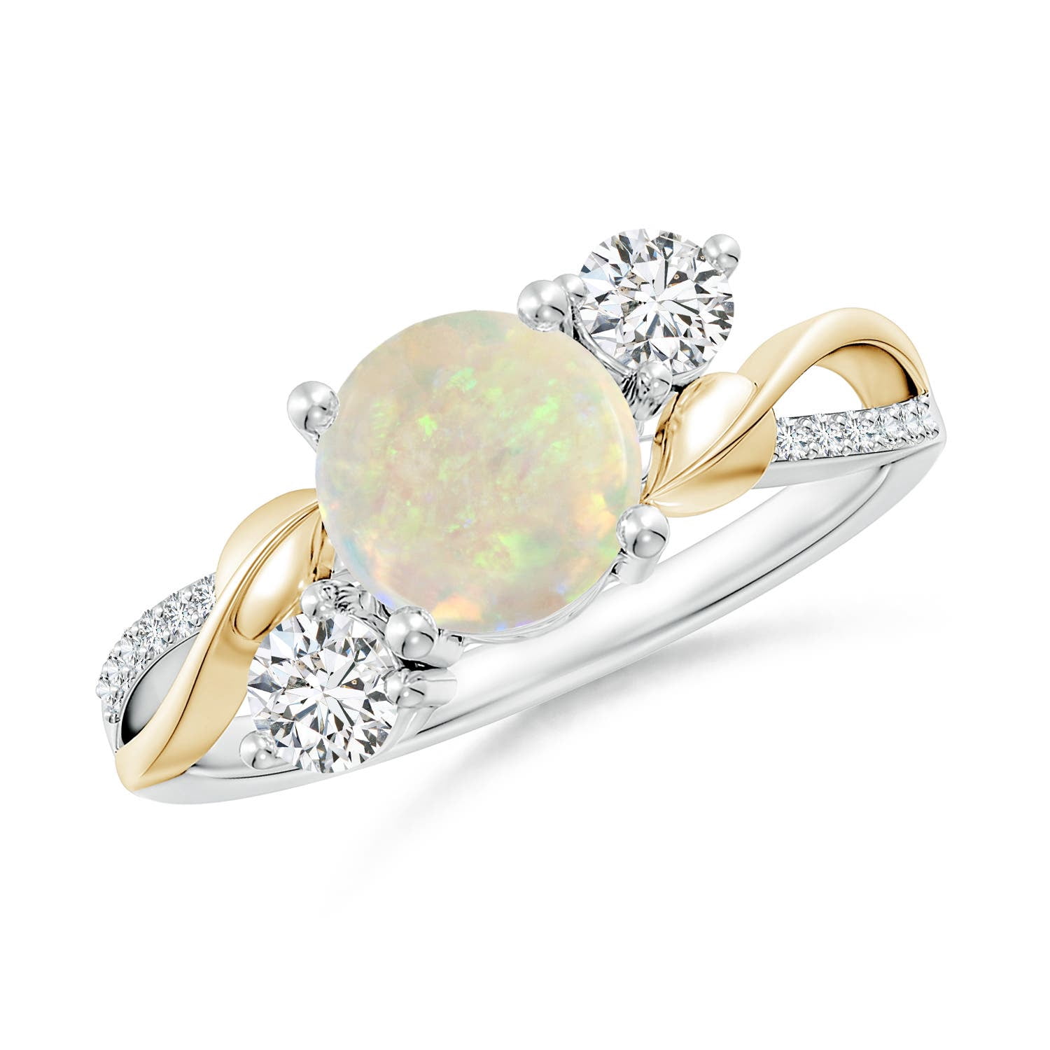 Angara Natural Opal Ring - Opal and Diamond Twisted Vine Ring in 14K ...