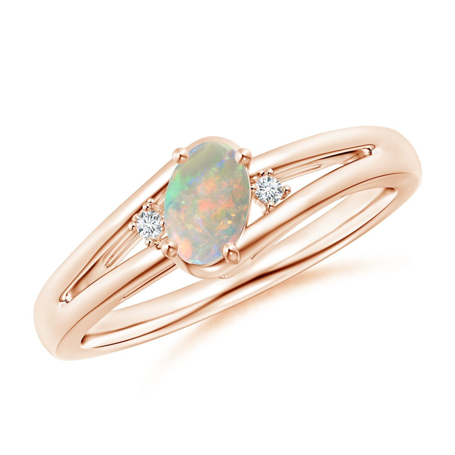 Angara Natural Opal Ring - Prong-Set Opal and Diamond Split Shank Ring ...